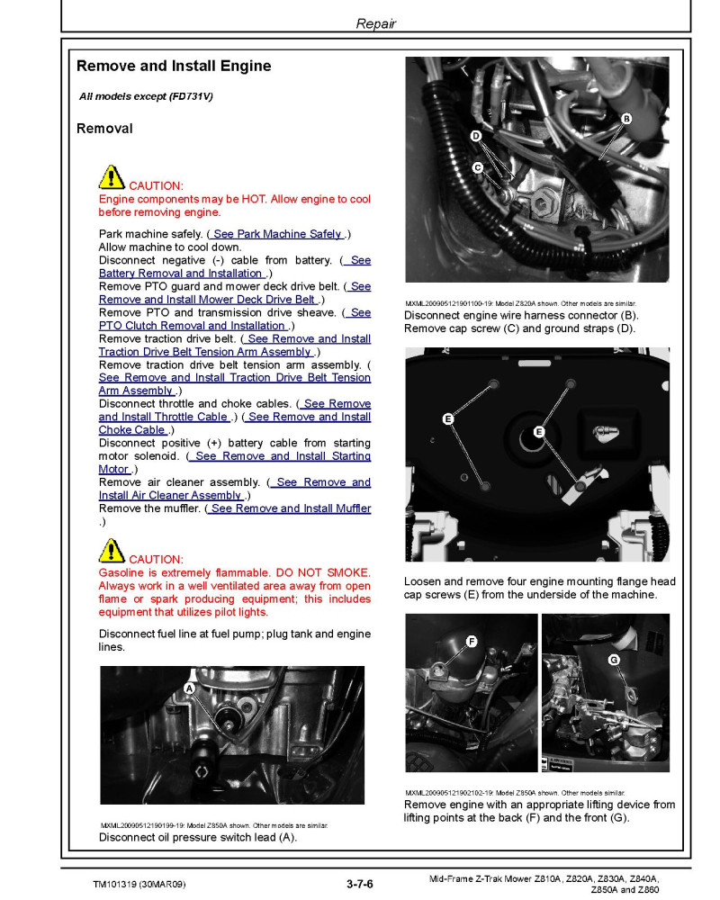 John Deere Z-Trak Z810A, Z820A, Z830A, Z840A, Z850A and Z860 Mid-Frame ...