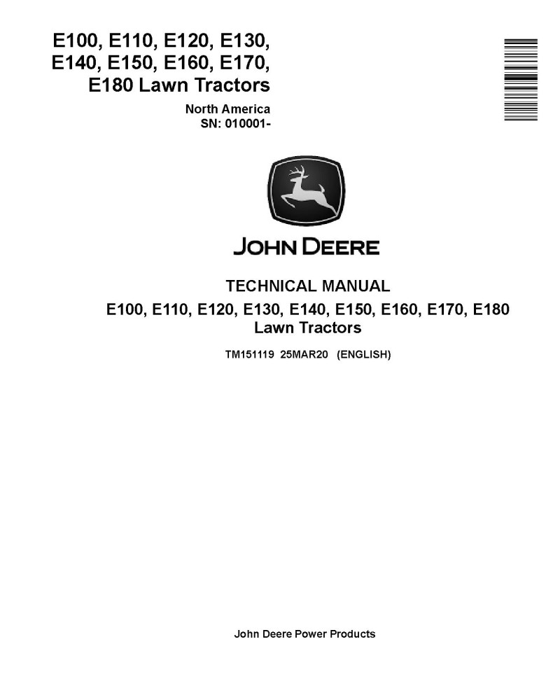John Deere E100, E110, E120, E130, E140, E150, E160, E170 and E180 Lawn ...